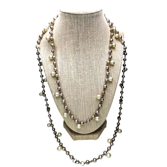 None | Jewelry | Sautoir Flapper Necklace 52 2 Tone Faux Pearl Layering ...